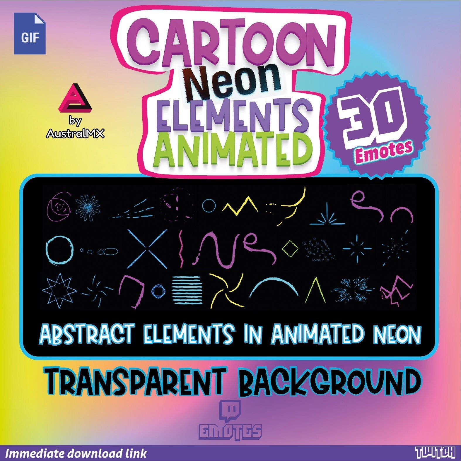 30 Emotes Abstract Cartoon Elements With Neon Light Effect - Etsy