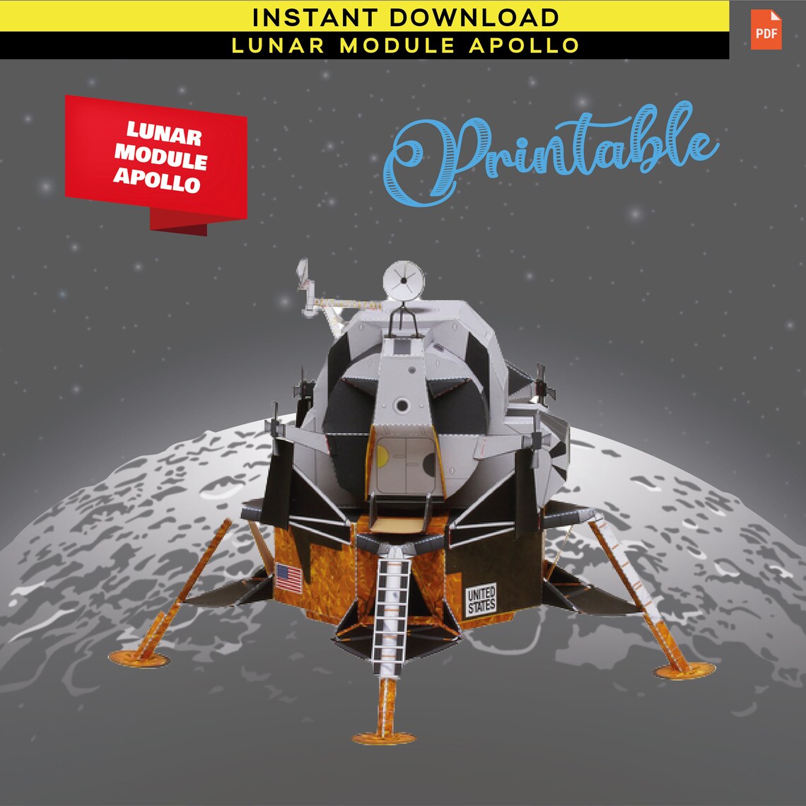Moon Module Apollo Make Space Figure Paper Papercraft 3D - Etsy