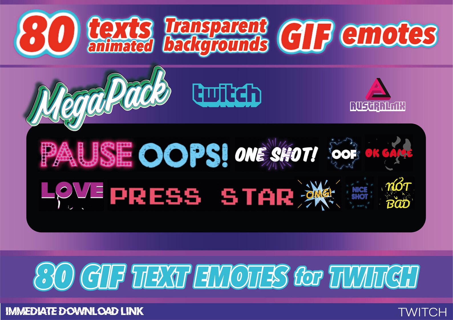80 Animated Gif Texts in Mega Package Designed for Emotes Twitch or ...