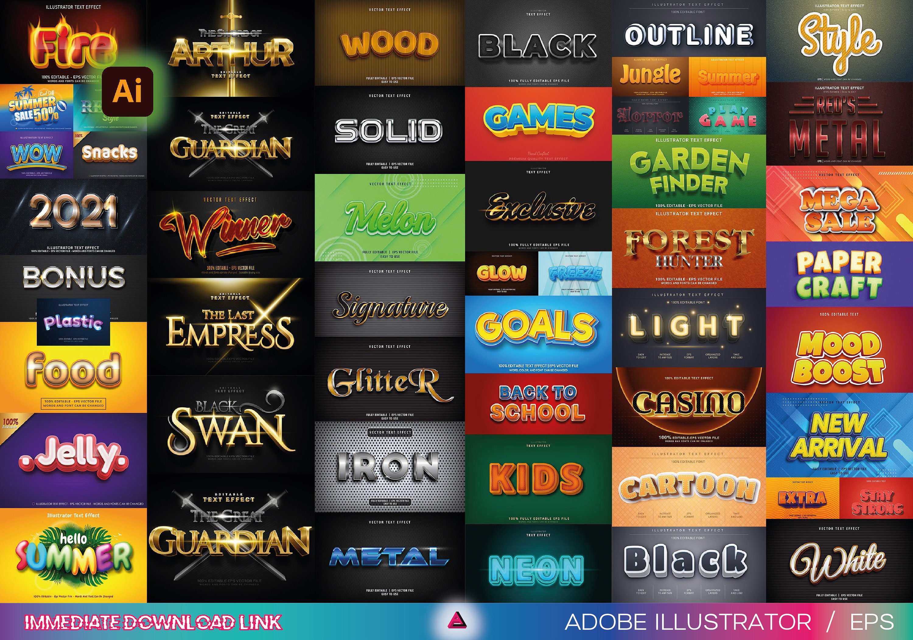 3000+ Premium Illustrator Texts & Styles Effects, Editable, Works at ...