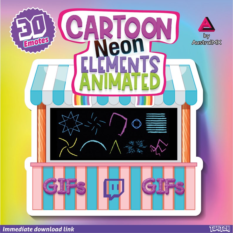 30 Emotes Abstract Cartoon Elements With Neon Light Effect - Etsy