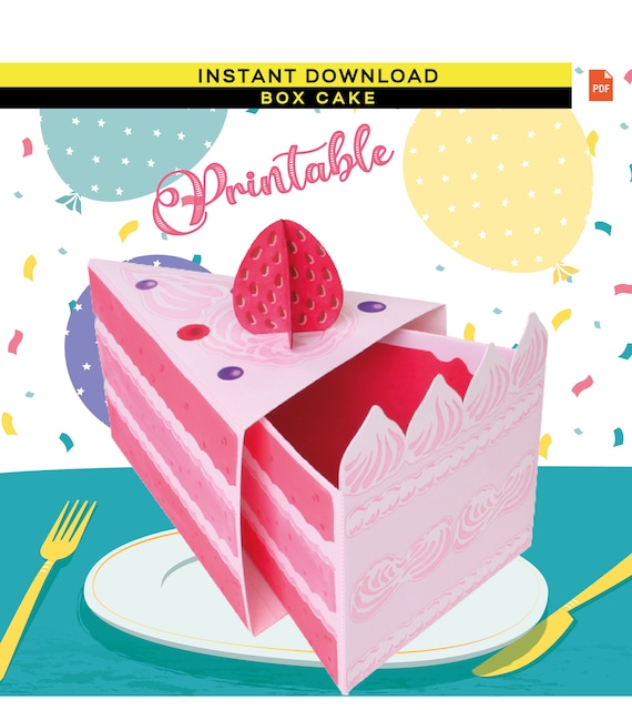 Digital strawberry flavor tart paper cake box 3D cake slice Drawing ...