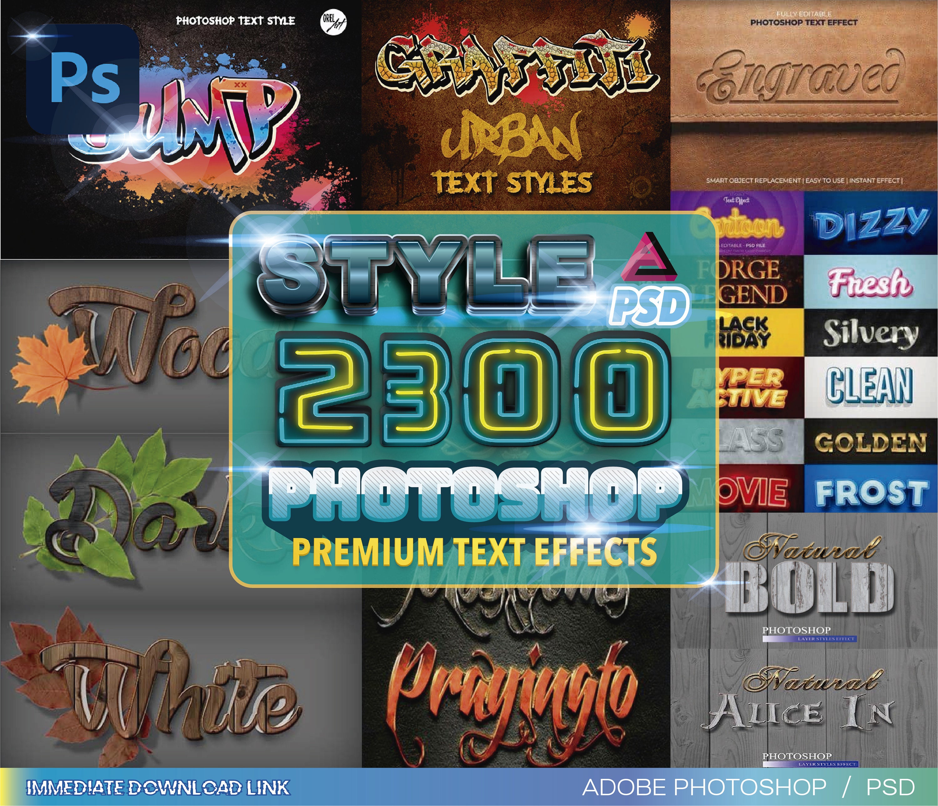 2300 Premium Photoshop Texts & Styles Effects, Editable, Works in Any ...