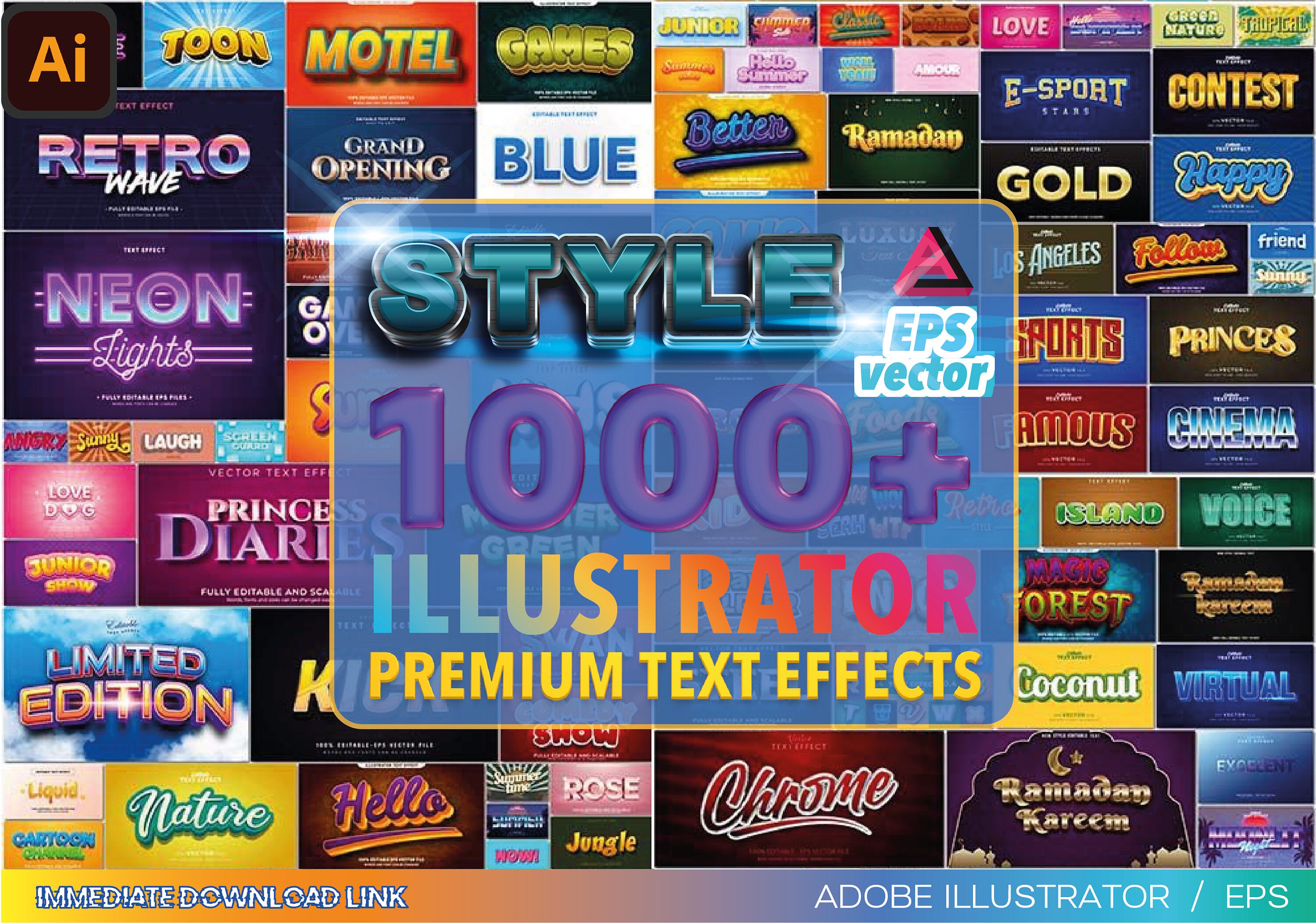 1000 Premium Illustrator Texts & Styles Effects, Editable, Works at Any ...