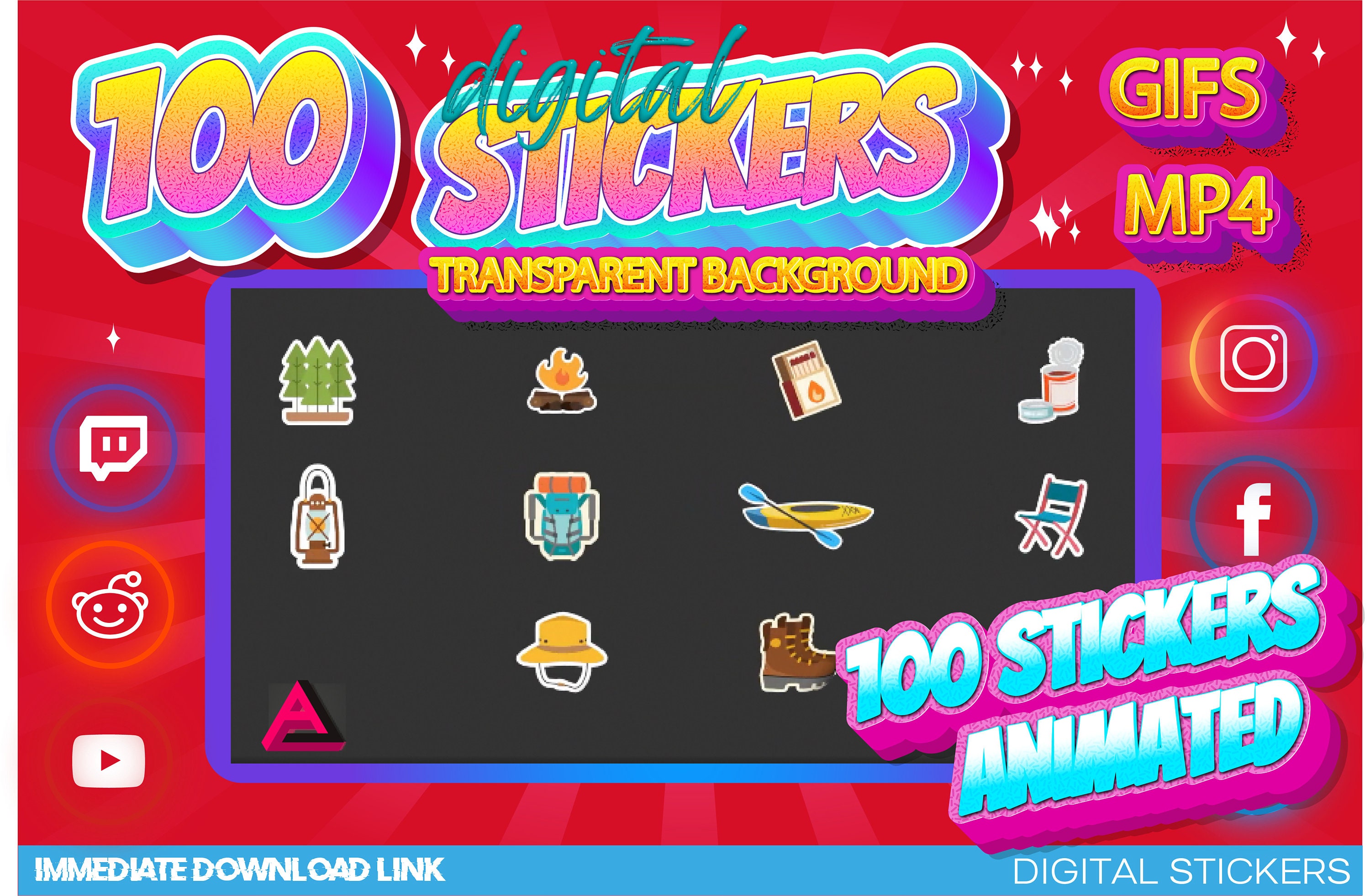 100 Animated Cartoon-style Digital Stickers of in GIFS and in MP4 With ...