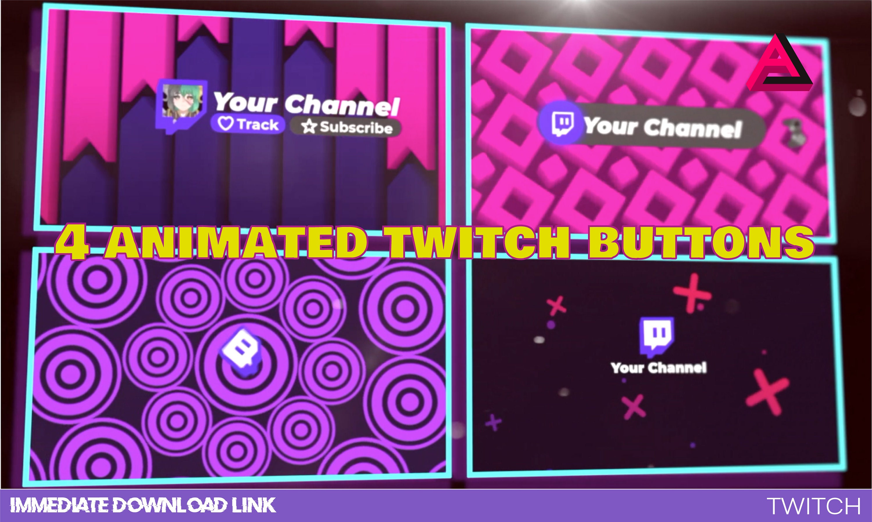 Four Animated Buttons for Twitch. Twitch Animated Follow - Etsy