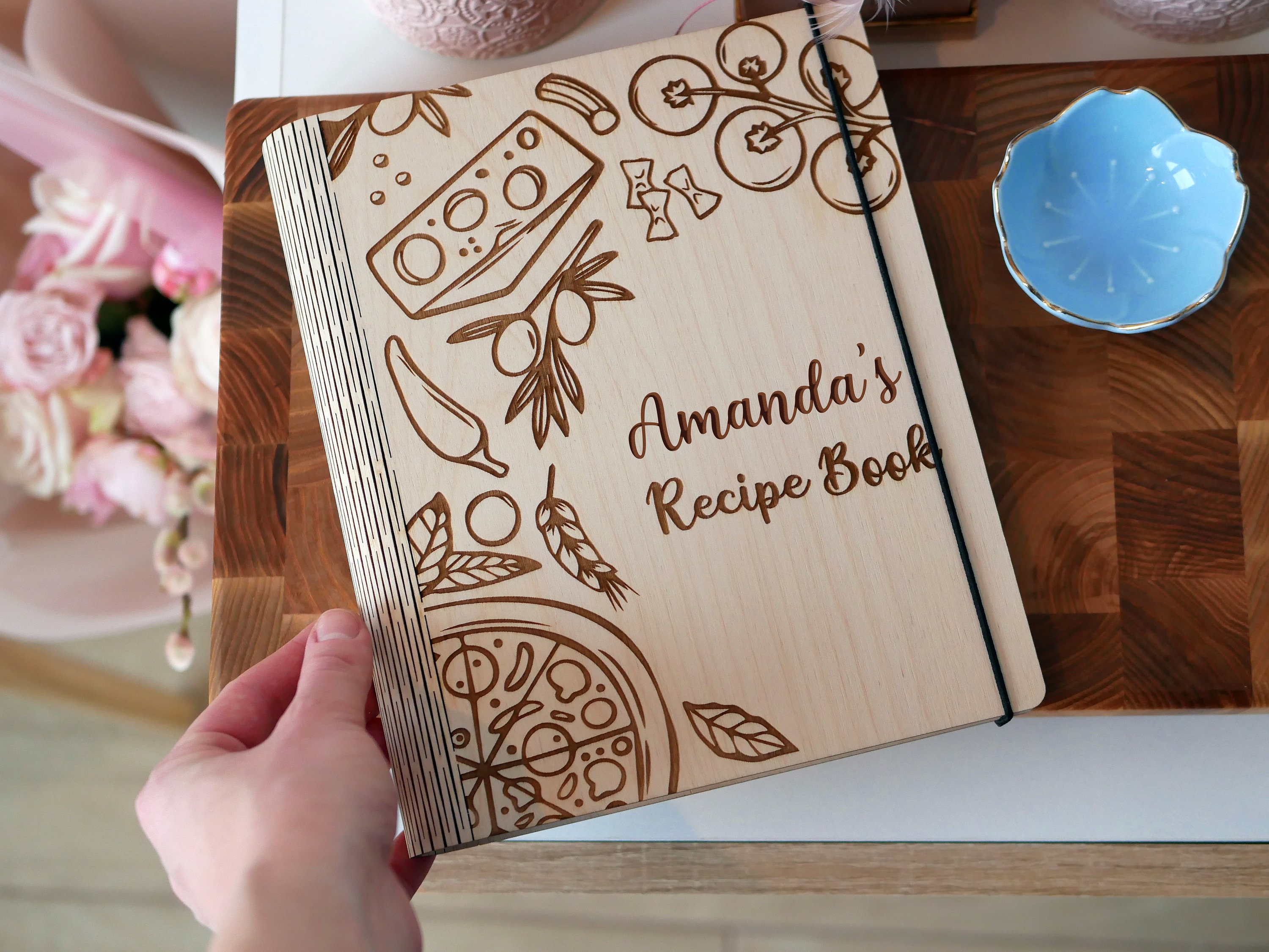 Personalized Wooden Recipe Book Binder, Engraved Cookbook, Gift for Mom ...