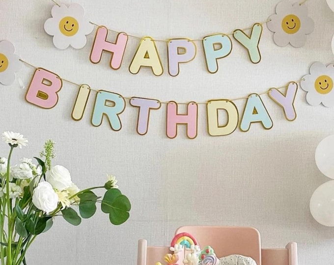 Pastel Happy Birthday Banner, Girl Brithday Banner, Pink Birthday ...
