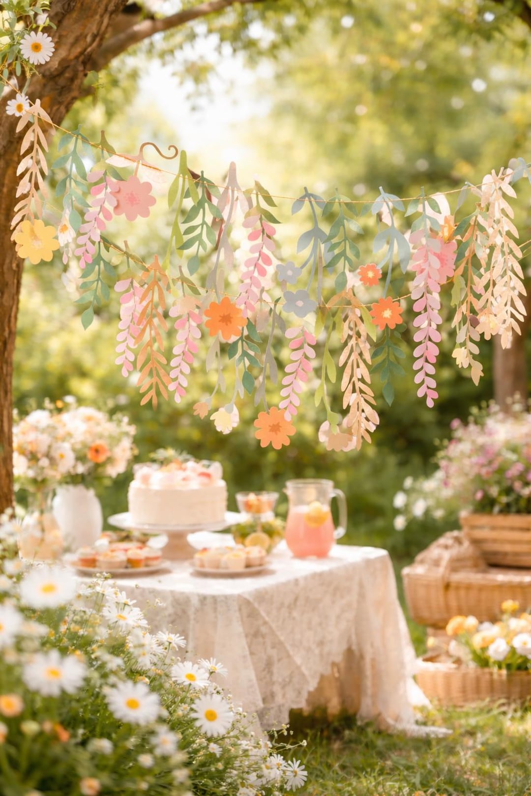Wildflower Party Banner | Floral Paper Garland, Garden Celebration ...