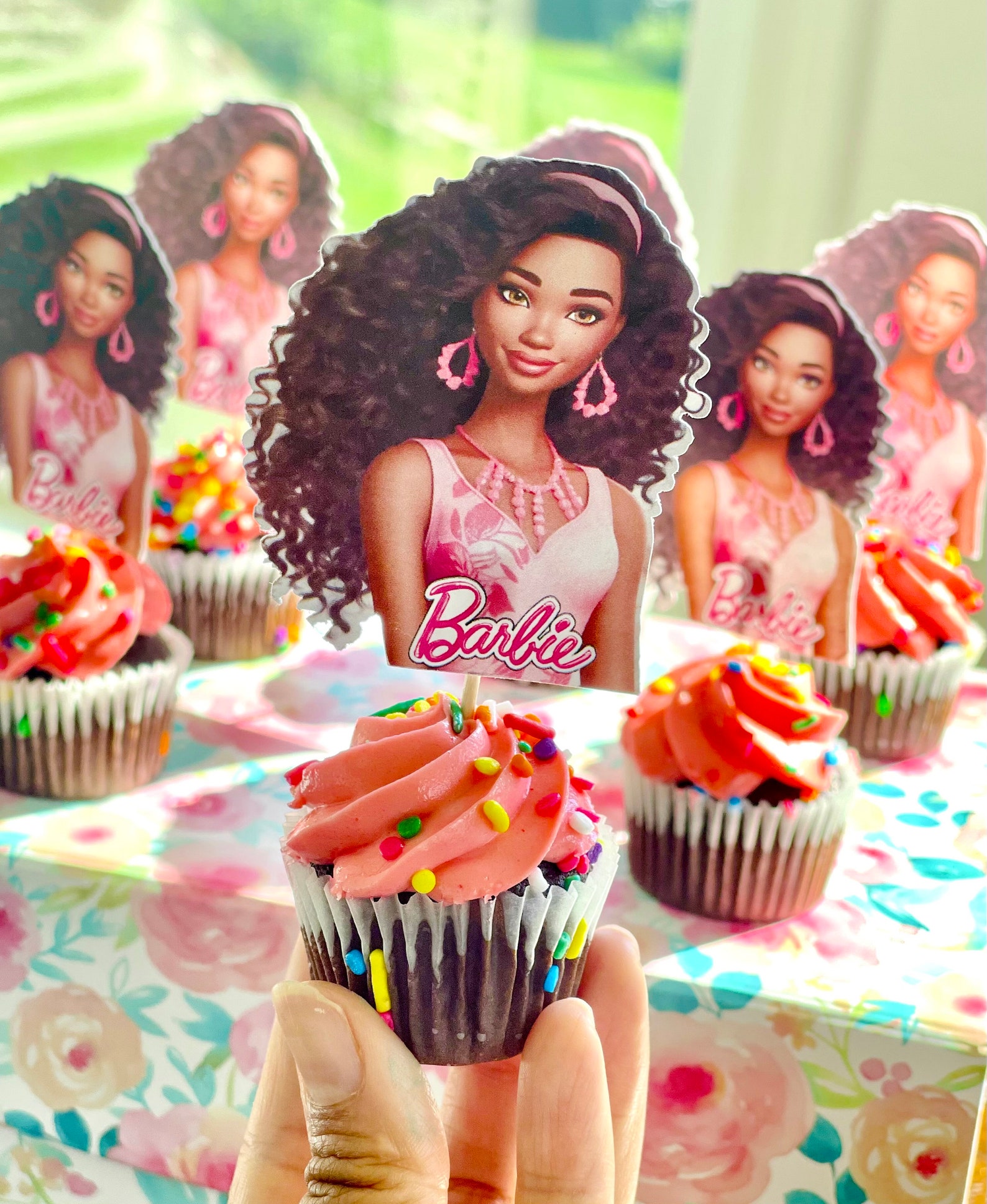 12 African American Doll Cupcake Topper, Black Doll Party Theme, Black ...