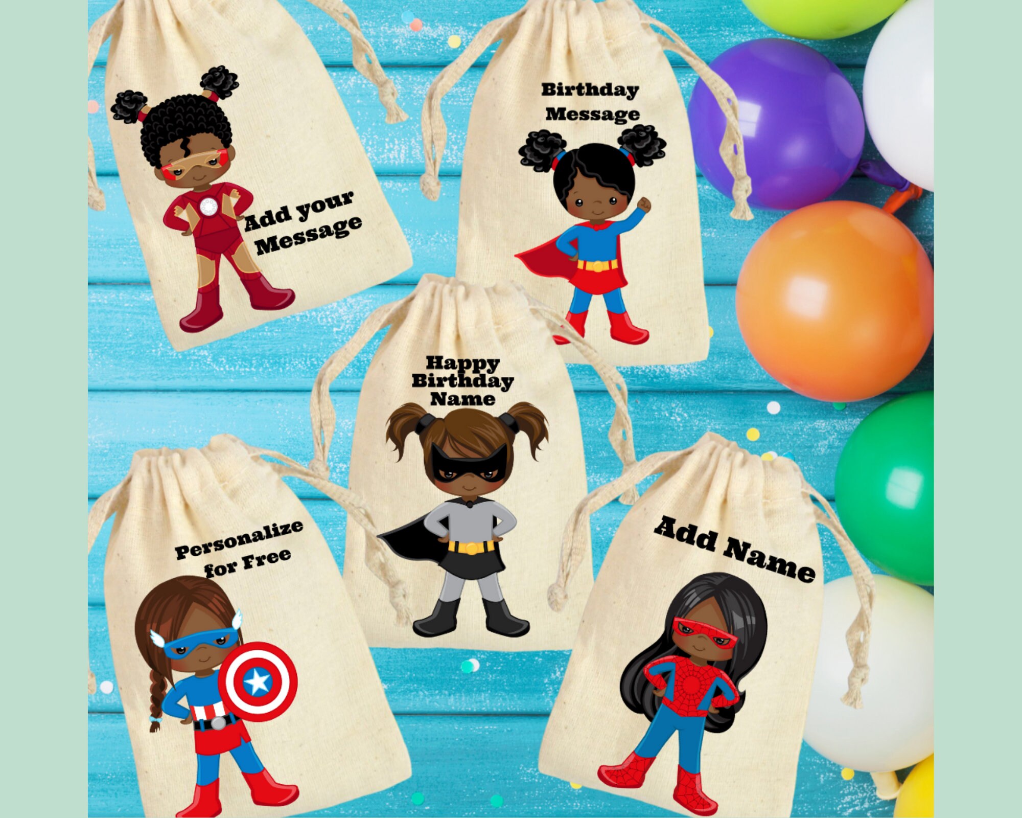 10 African American GIRL Super Hero Favor Bags Birthday Party - Etsy