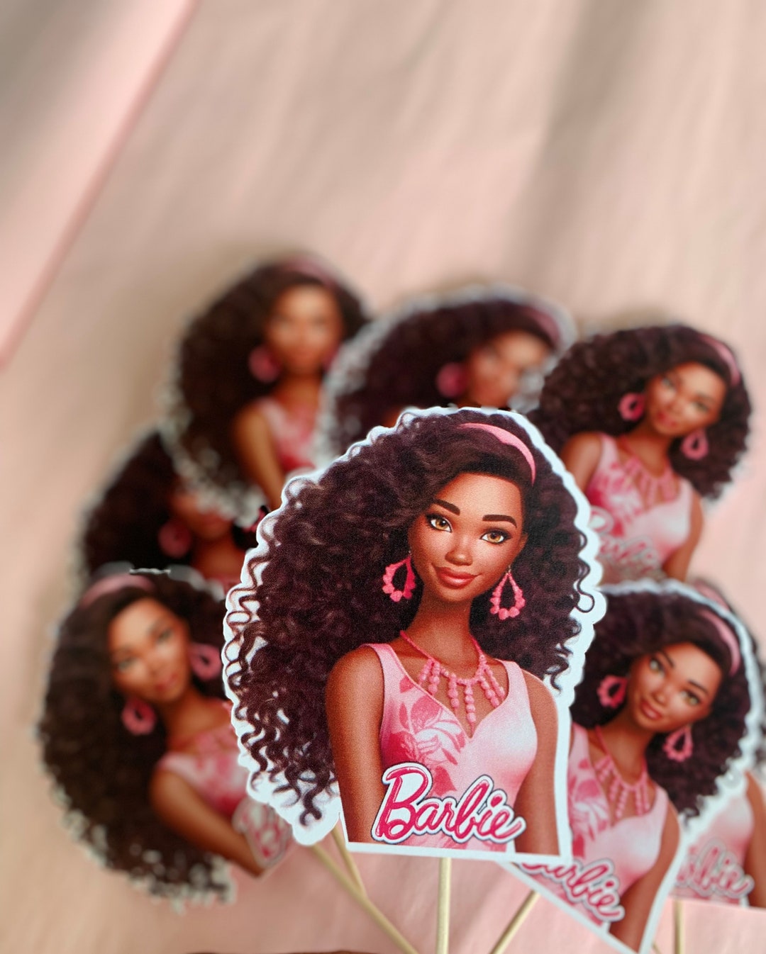 12 African American Doll Cupcake Topper, Black Doll Party Theme, Black ...