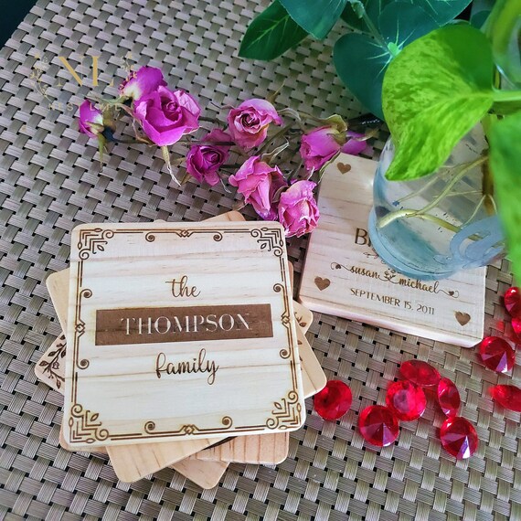 Custom Engraved Wood Coasters Square Personalized Wooden - Etsy