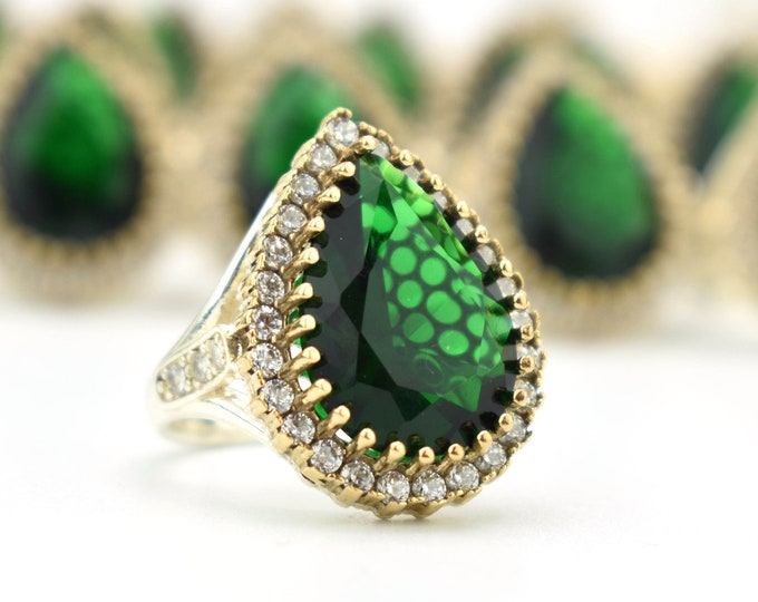 Hurrem Sultan Rings, Emerald Silver Ring, Turkish Jewelry Ring, Green ...