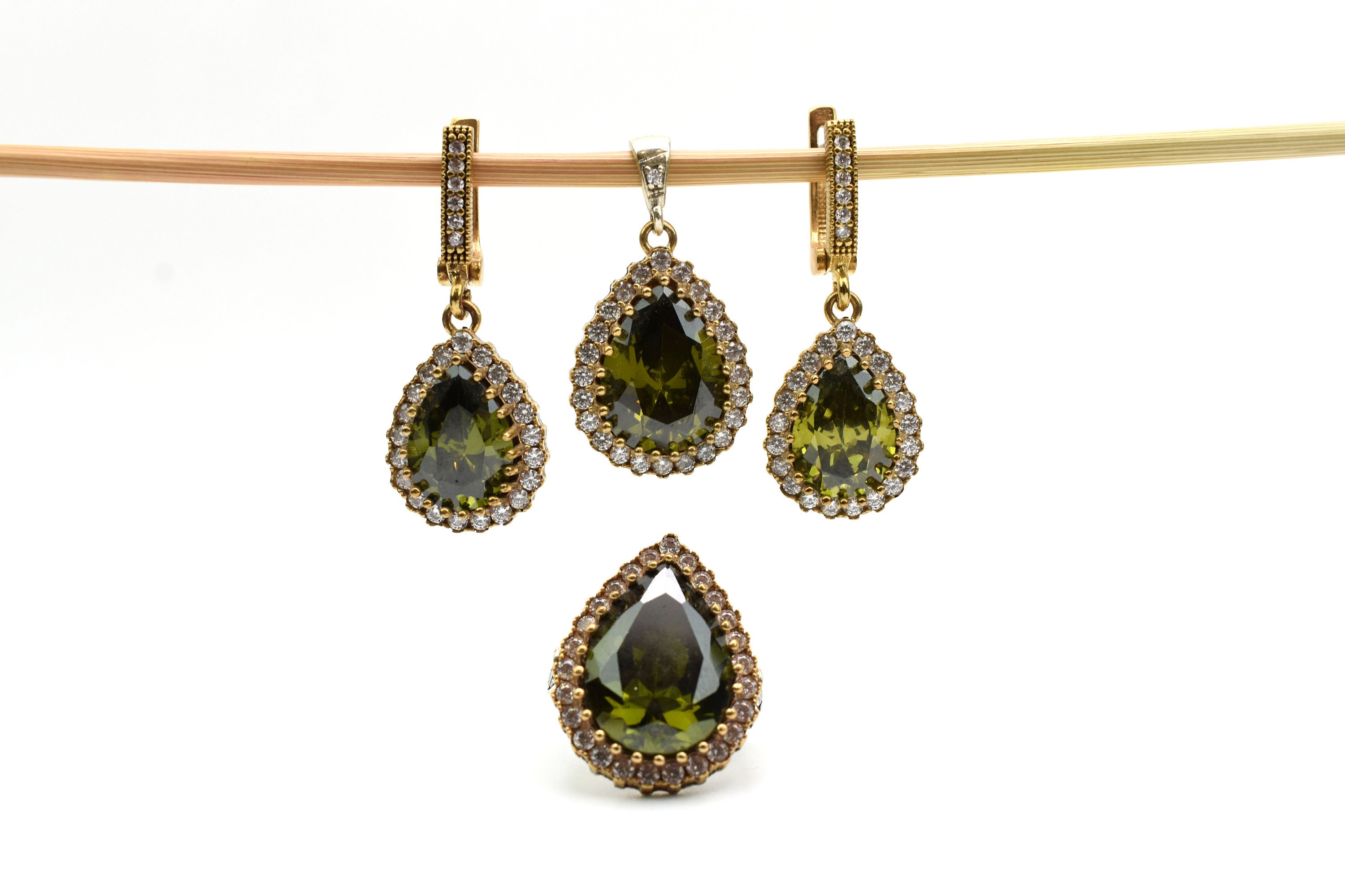 Turkish handmadeEmerald SetEarring&Necklace and ring | Etsy