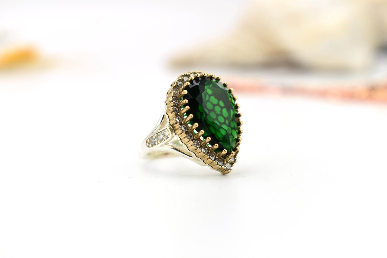 Hurrem Sultan Rings, Emerald Silver Ring, Turkish Jewelry Ring, Green ...