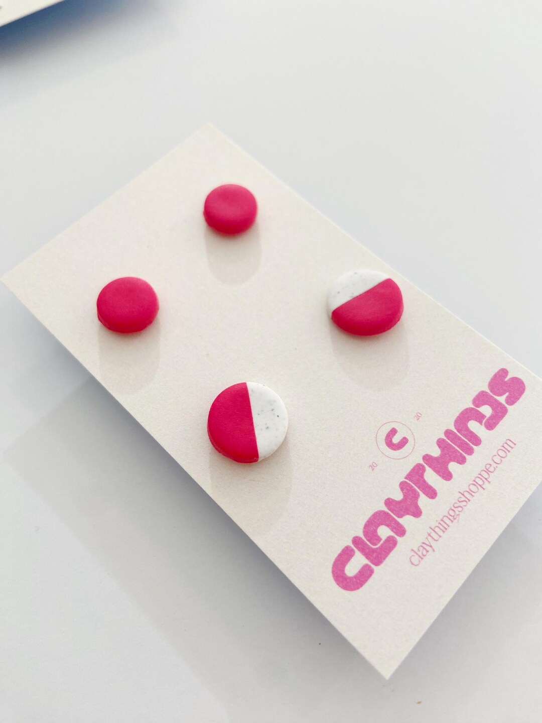 Red Clay Double Stud Pack, Cherry Red Studs, Small Circle Studs, Trendy ...