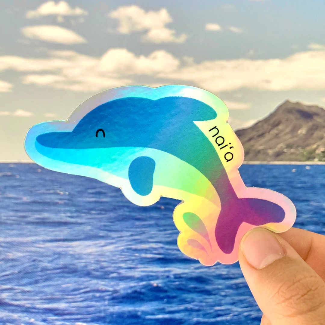 Naia dolphin Rainbow Holographic Vinyl Sticker, Waterproof, Shiny, Cute ...