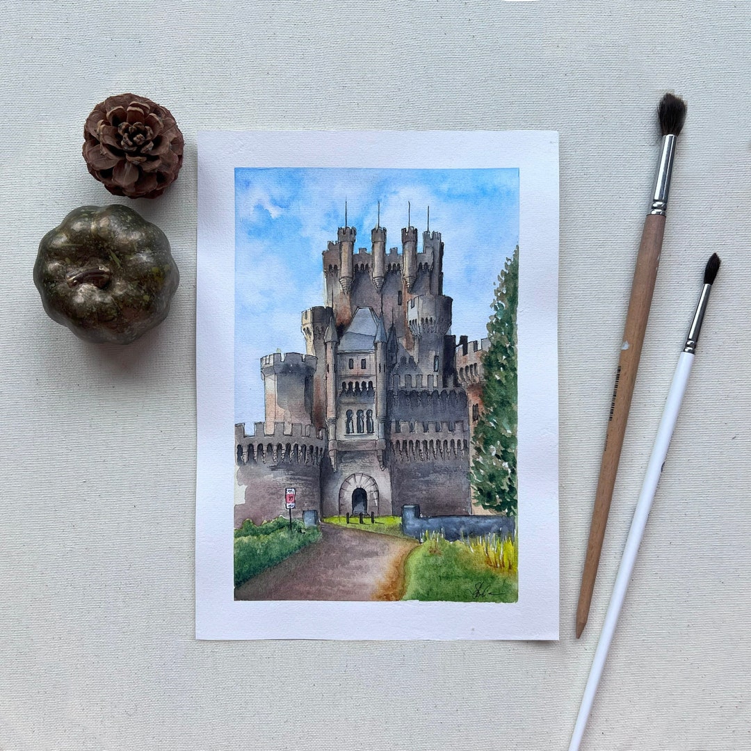 Watercolor Original Painting Castillo De Butron Spanish Castle Handmade ...