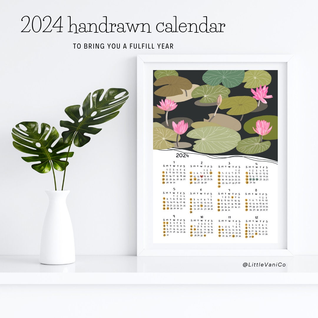 Printable 2024 Calendar lotus Lake Theme - Etsy