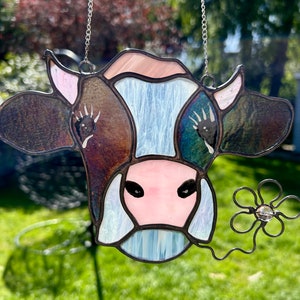 Handmade Stained Glass Cow Face, Measures Approx 14 X 19cm (black/white ...