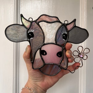 Handmade Stained Glass Cow Face, Measures Approx 14 X 19cm (black/white ...