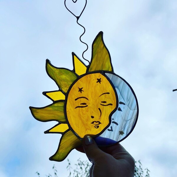 Stained Glass Sun and Moon - Etsy