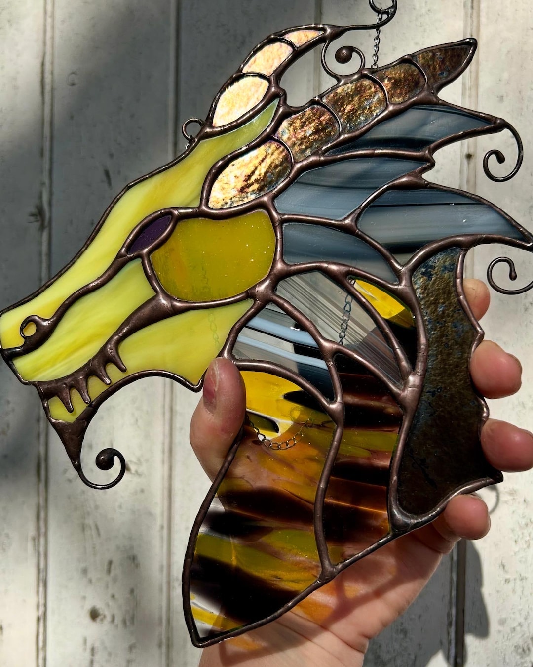 Dragon Head Handmade to Order Stained Glass Sun Catcher (black and ...