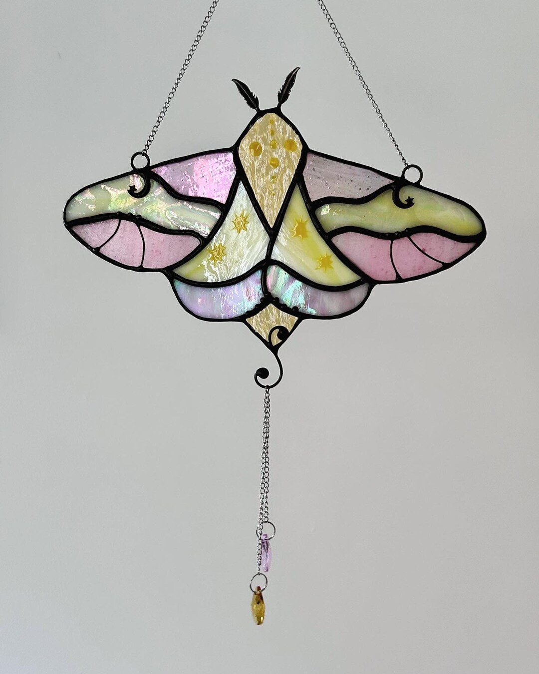 Stained Glass Handmade to Order Rosy Maple Moth.measures - Etsy
