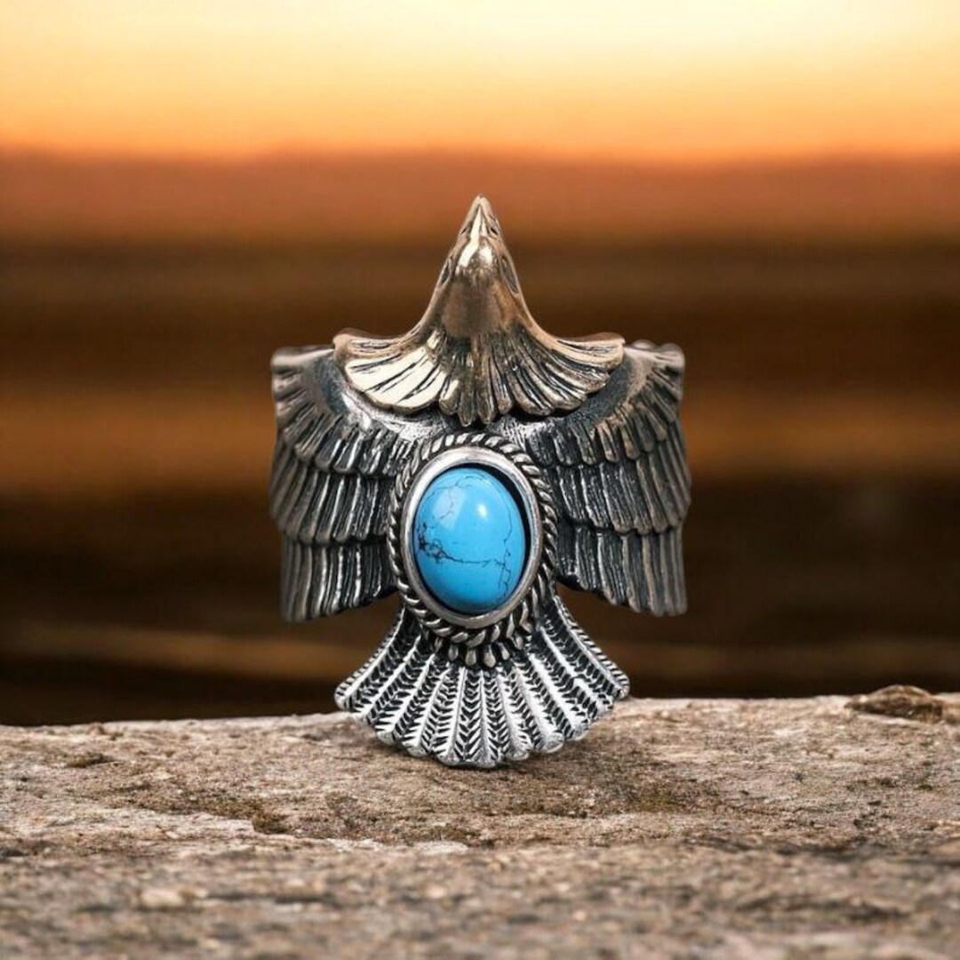 Eagle Turquoise Ring: 925 Sterling Silver Feather Ring - Etsy