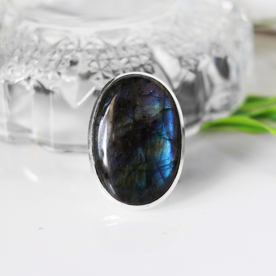 Natural Labradorite Statement Ring, Labradorite Oval Ring, Blue Fire ...