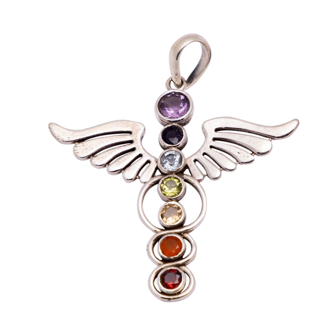 Winged Caduceus Chakra Pendant: Multi Gemstone 925 Sterling Silver - Etsy