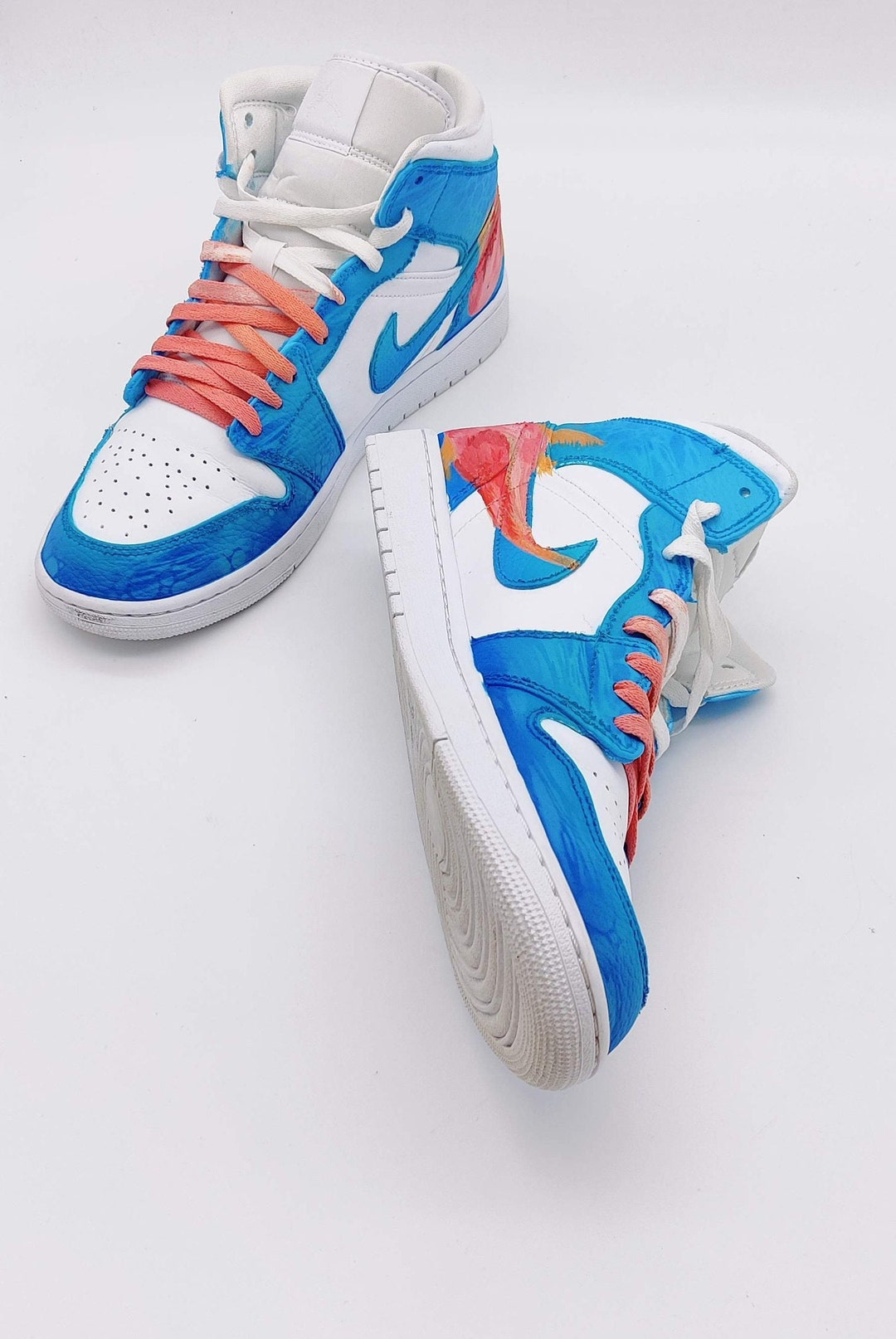 Custom KOI FISH Air Jordan 1 Mid Grey Sneakers- AJ1 Custom Sneakers ...