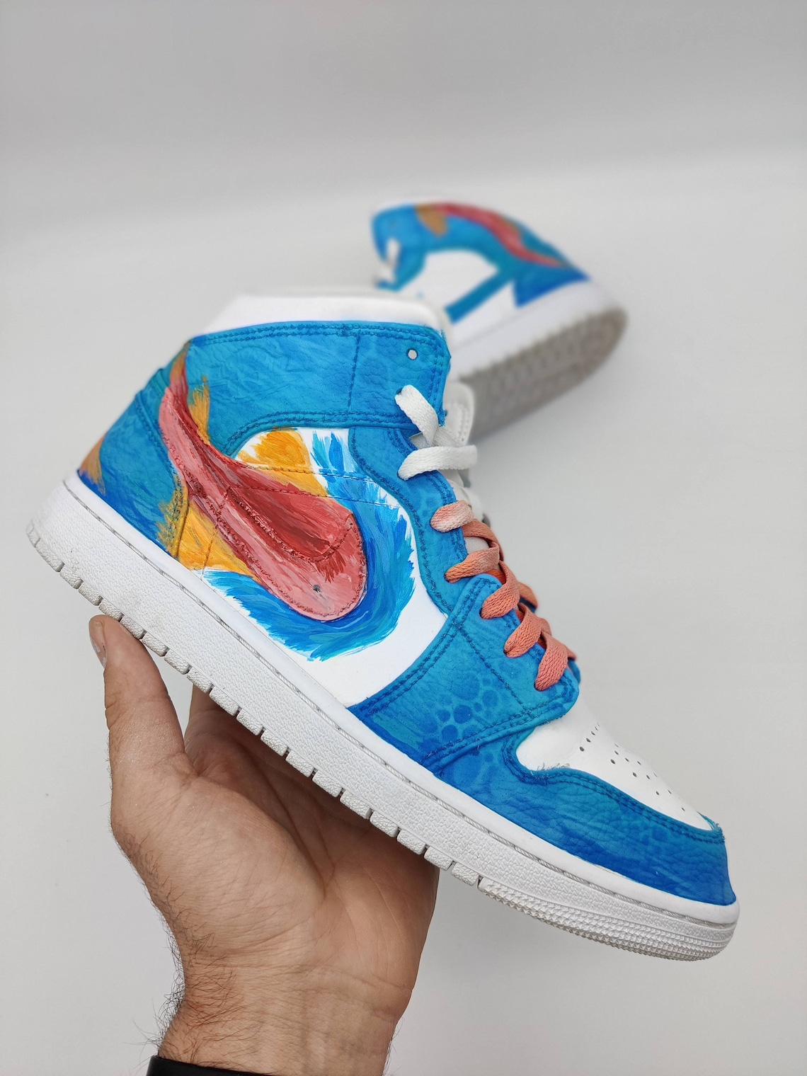 Custom KOI FISH Air Jordan 1 Mid Grey Sneakers AJ1 Custom - Etsy