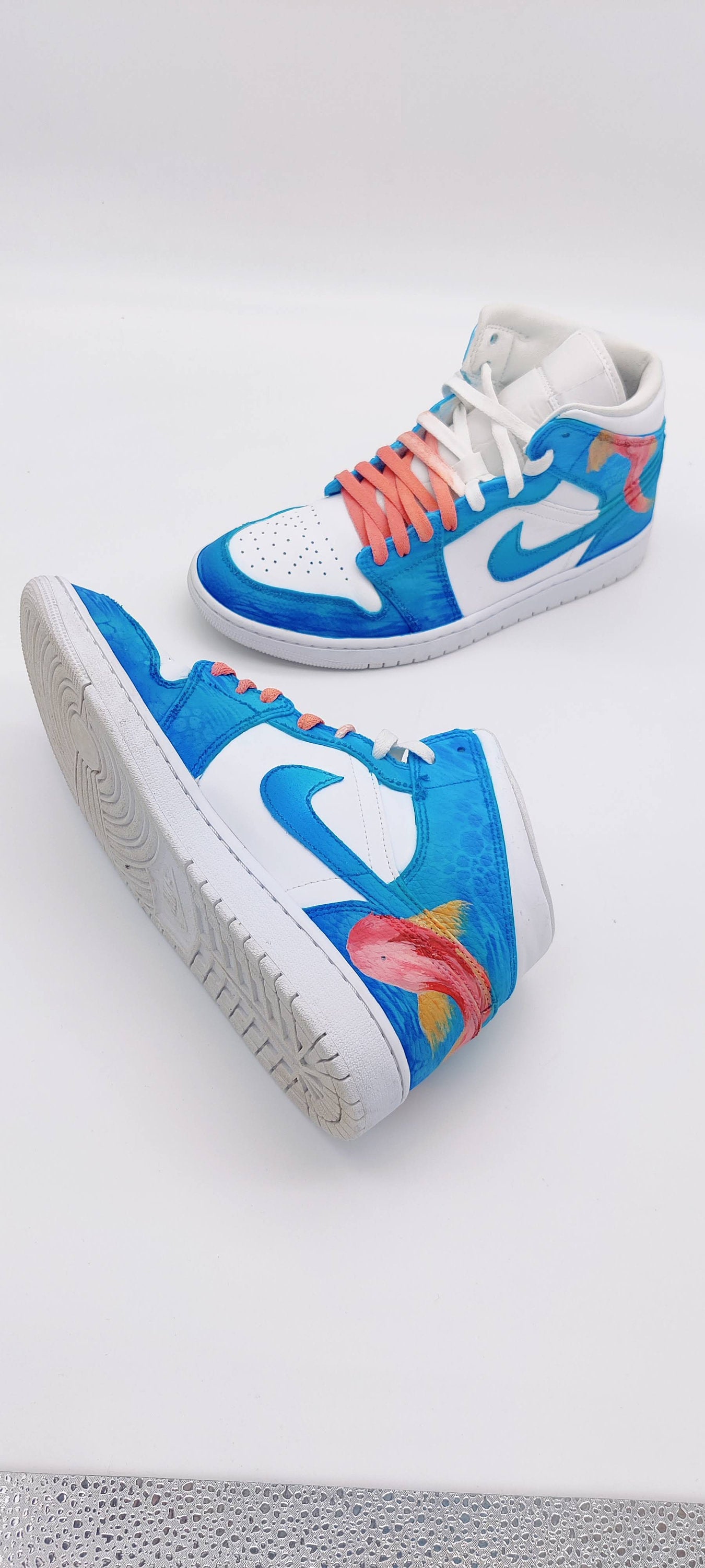 Custom KOI FISH Air Jordan 1 Mid Grey Sneakers AJ1 Custom Sneakers Air ...