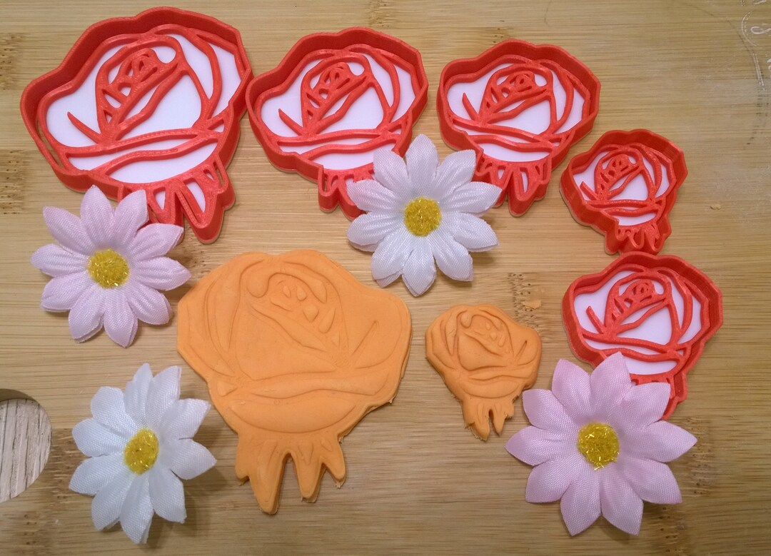 Rose Cookie Cutter & Embosser Set of 10, 5 X Cutters, 5 X Embossers - Etsy