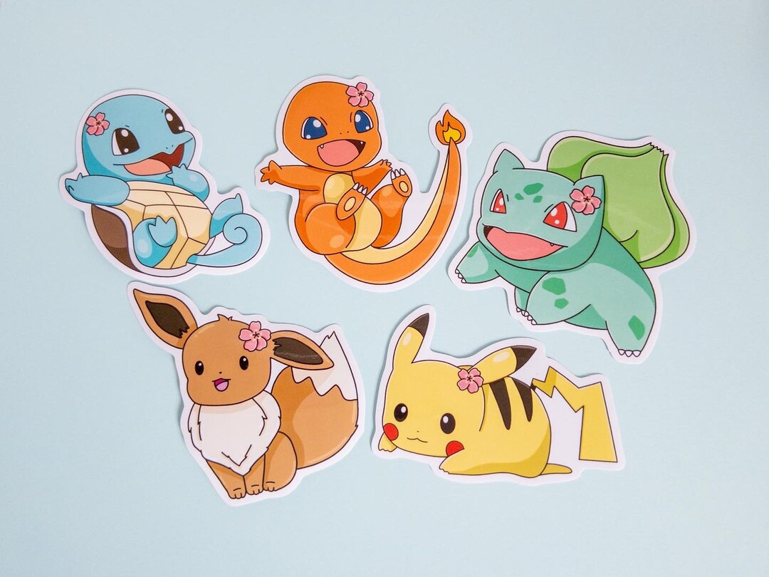 Pokemon Stickers | Pikachu | Bulbasaur | Squirtle | Charmander | Eevee ...