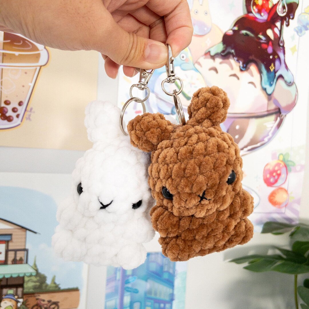 Crochet Bunny Plush Keychain | White Bunny Plushie Keychain | Brown ...