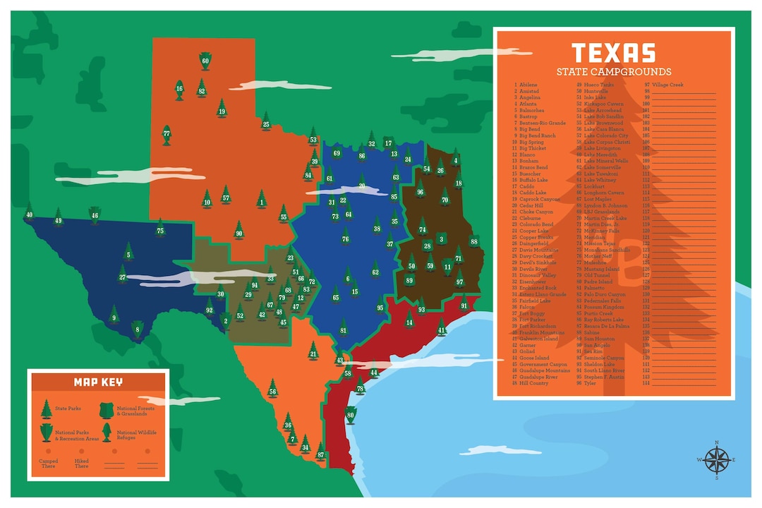 Texas Camping Map - Etsy