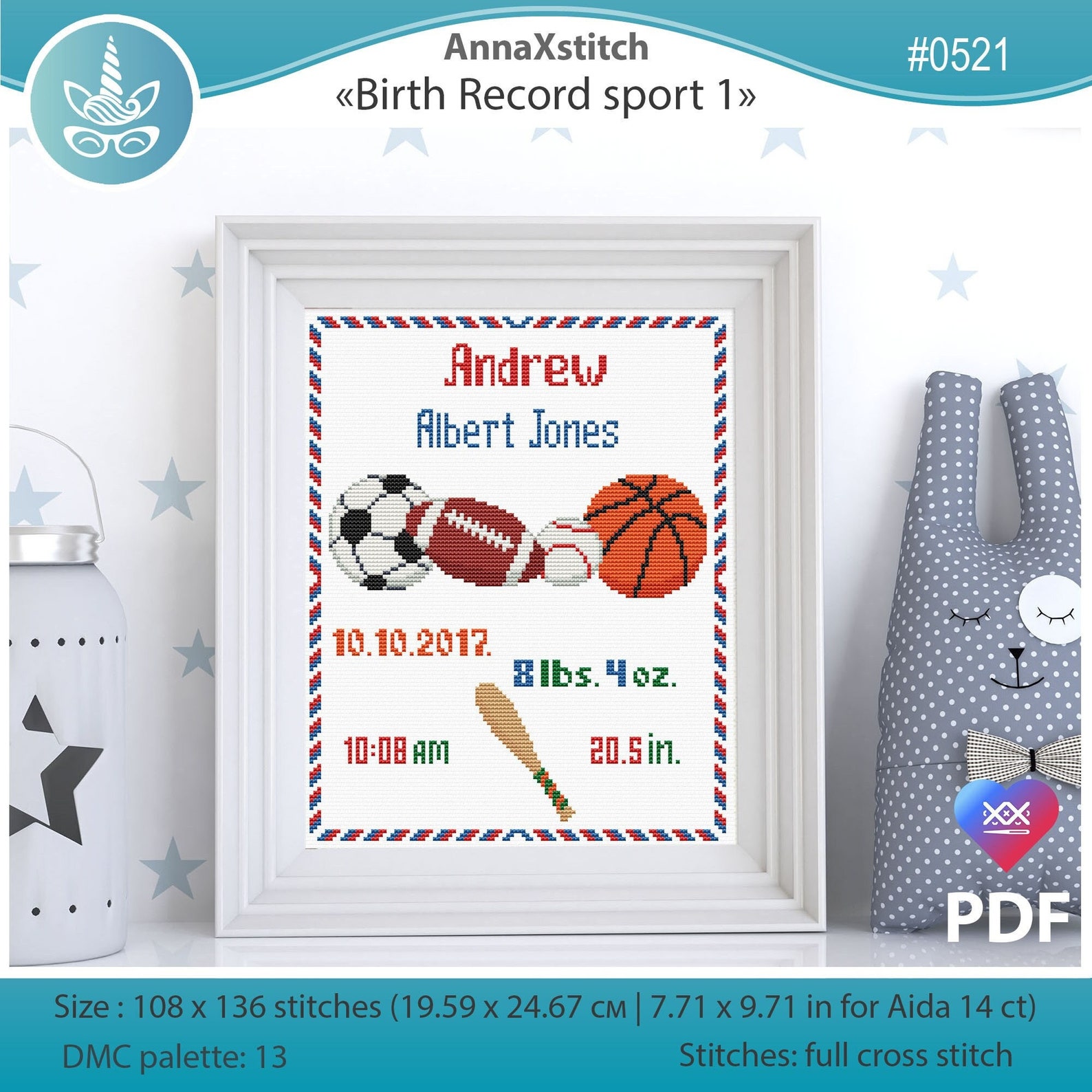 Baby Birth Announcement Cross Stitch Pattern Pdf. Sport - Etsy