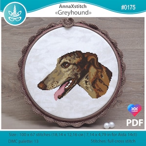 Greyhound Dog Counted Cross Stitch Pattern Pdf. Modern Pet Memorial ...
