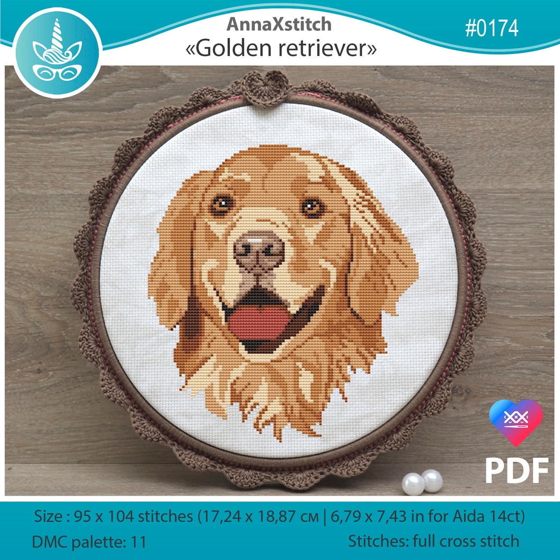 Golden Retriever Dog Counted Cross Stitch Pattern Pdf. Modern - Etsy