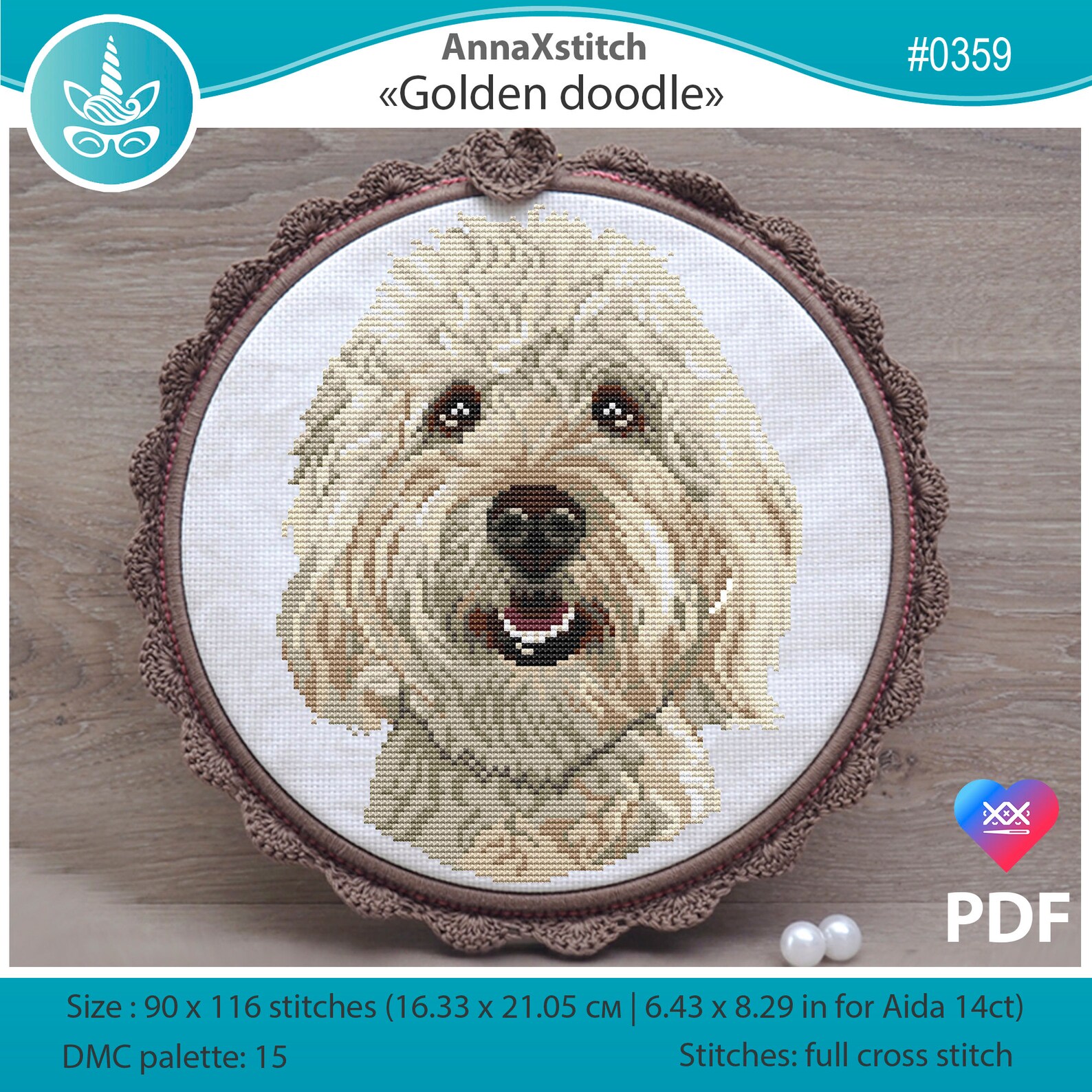 Cream Goldendoodle Dog Counted Cross Stitch Pattern Pdf. | Etsy