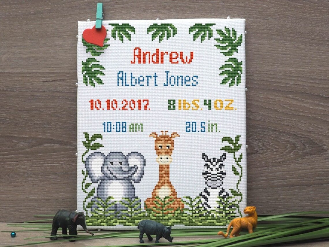 Baby Birth Announcement Cross Stitch Pattern Pdf. Woodland - Etsy