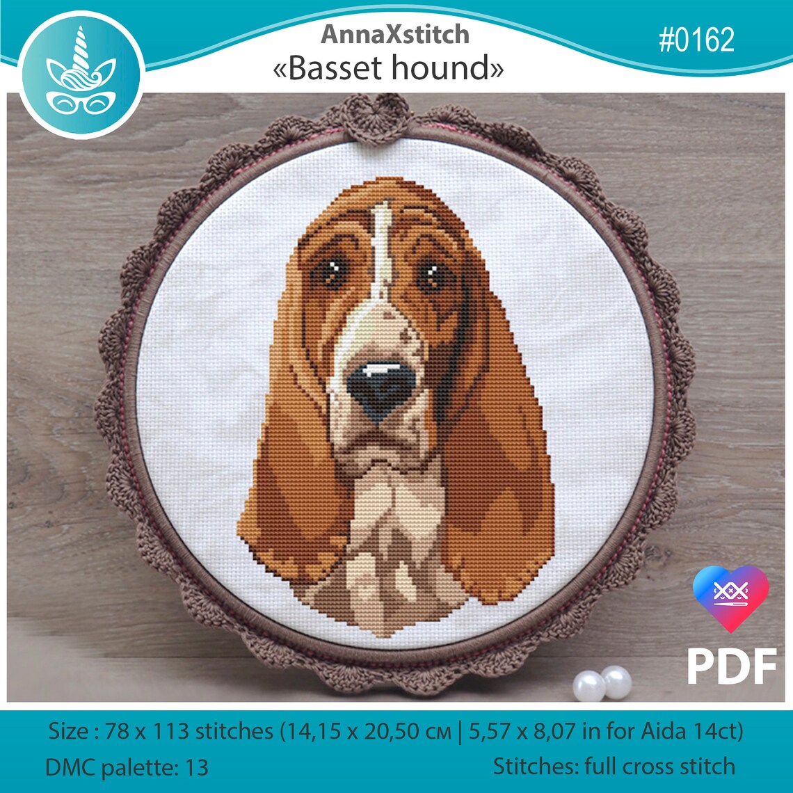 Basset Hound Dog Counted Cross Stitch Pattern Pdf. Modern Pet | Etsy
