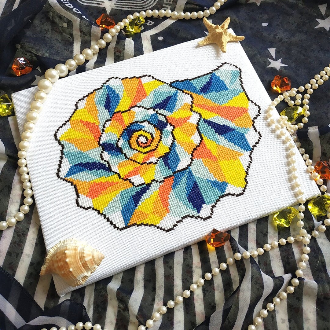 Geometric Seashell Cross Stitch Pattern Pdf. Ocean Cross Stitch. Modern ...