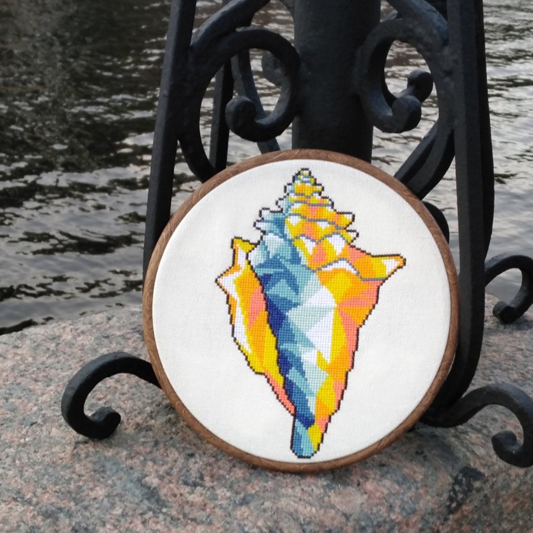 Geometric Seashell Cross Stitch Pattern Pdf. Ocean Cross Stitch. Modern ...