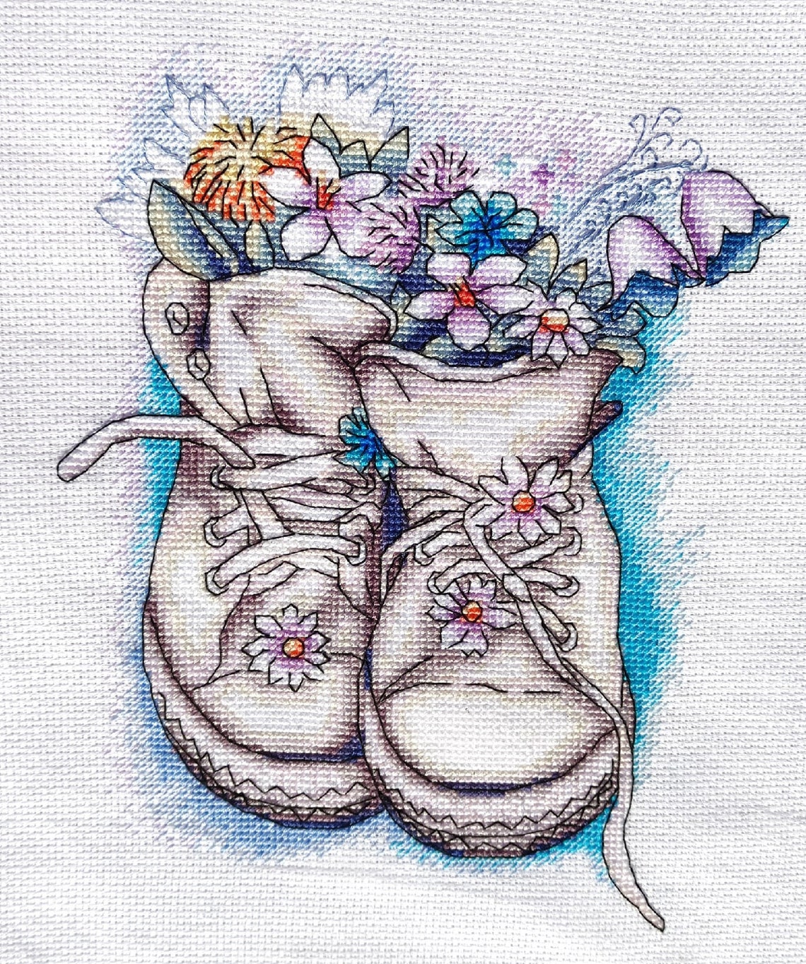 Sneakers Cross Stitch Flowers Cross Stitch Spring Shoes Cross - Etsy