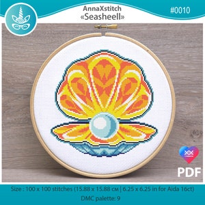 Geometric Seashell Cross Stitch Pattern Pdf. Ocean Cross Stitch. Modern ...
