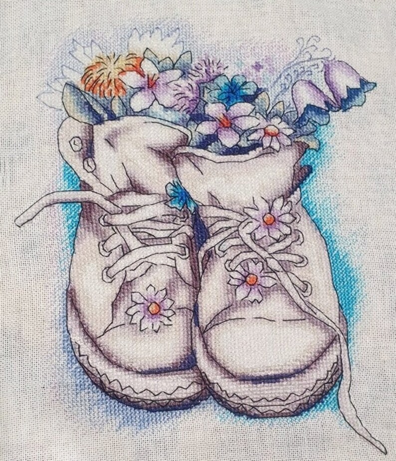 Sneakers Cross Stitch Flowers Cross Stitch Spring Shoes Cross - Etsy
